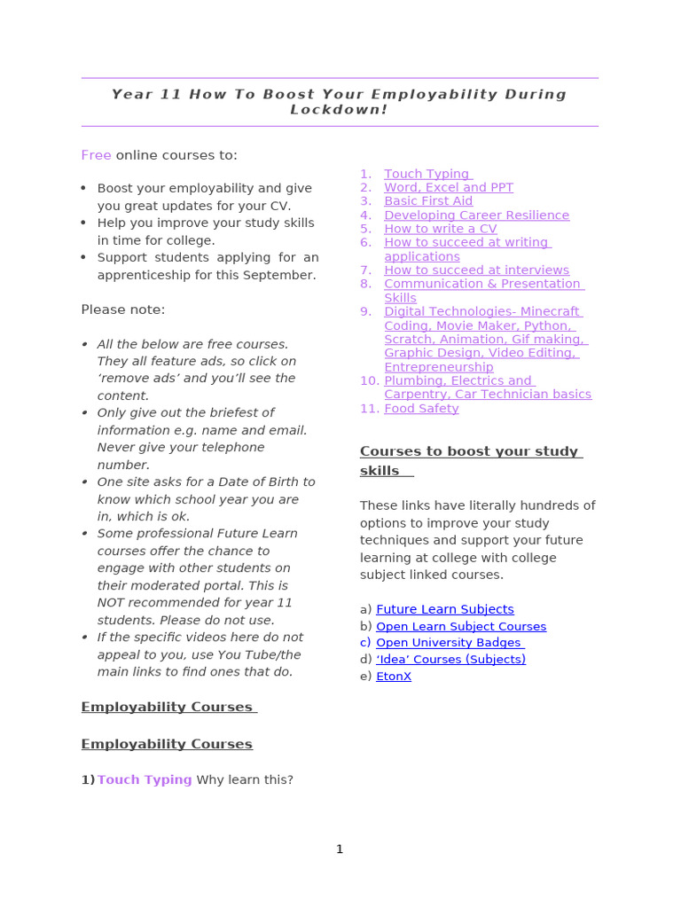 Year 11 Employability Courses | PDF | Microsoft Excel | Microsoft Power ...