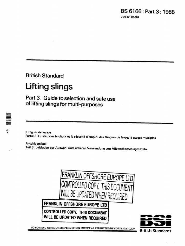 BS 6166 Part 3 (1988) Lifting slings Calculation Method | PDF | Rope ...