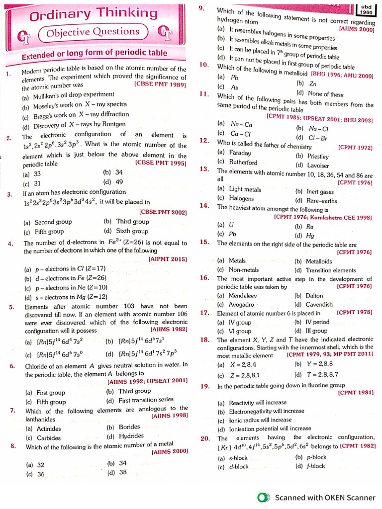 Modern Periodic Table Entrance | PDF