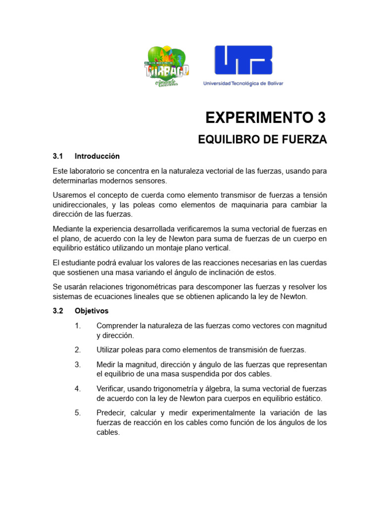 Guia No. 3 Equilibrio de Fuerza | PDF | Fuerza | Vector Euclidiano