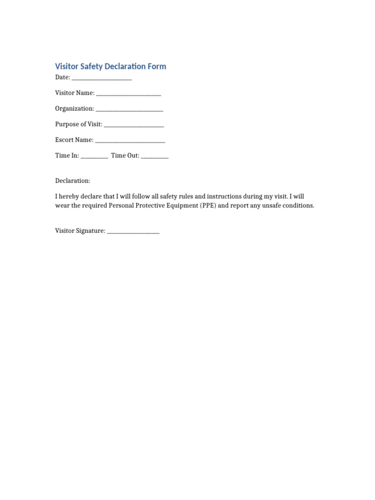 SA8000 Visitor Safety Declaration and Worker Interview Form | PDF