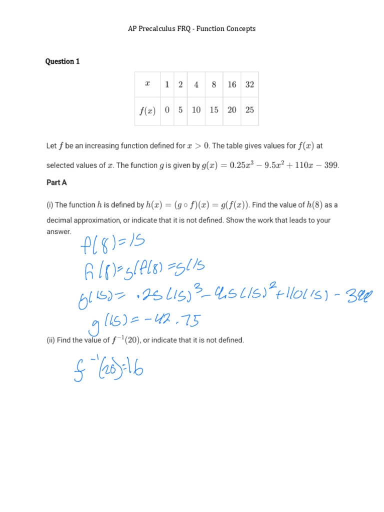 AP Precalc Function Concepts FRQ | PDF