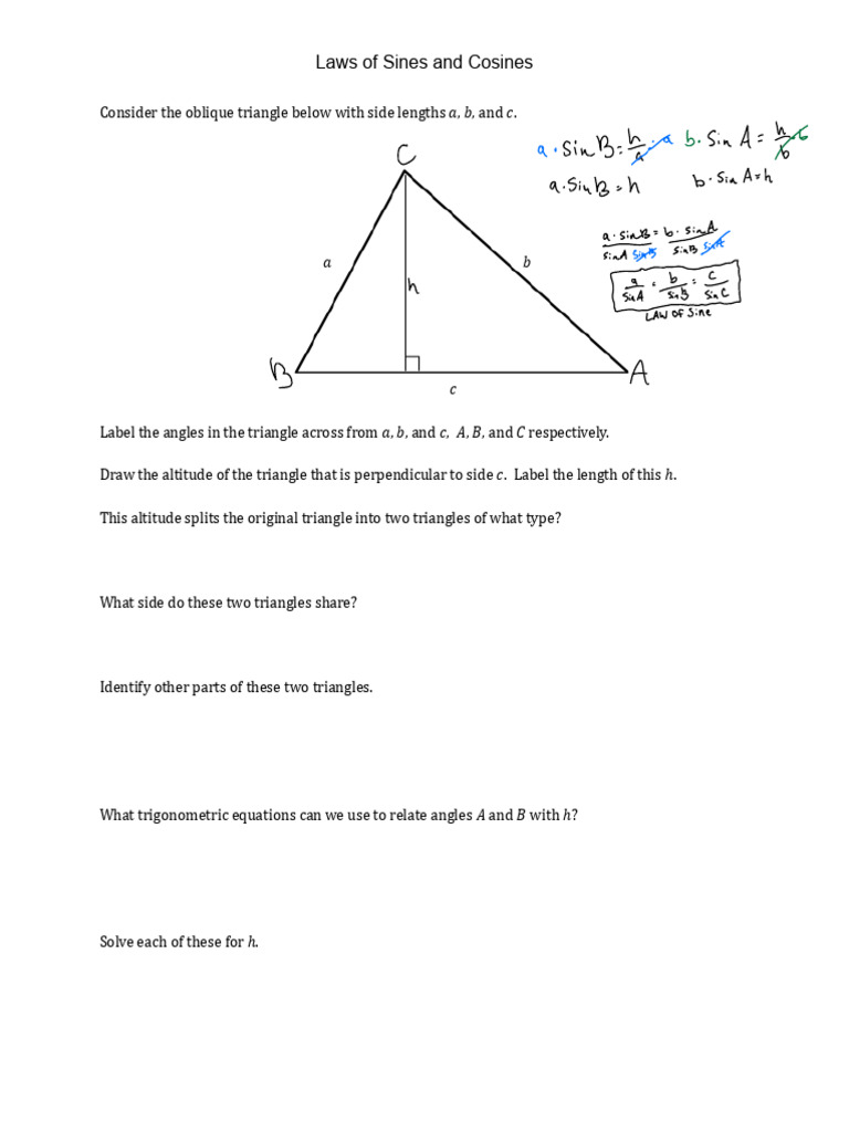 Laws of Sines and Cosines Explained | PDF | Trigonometric Functions ...