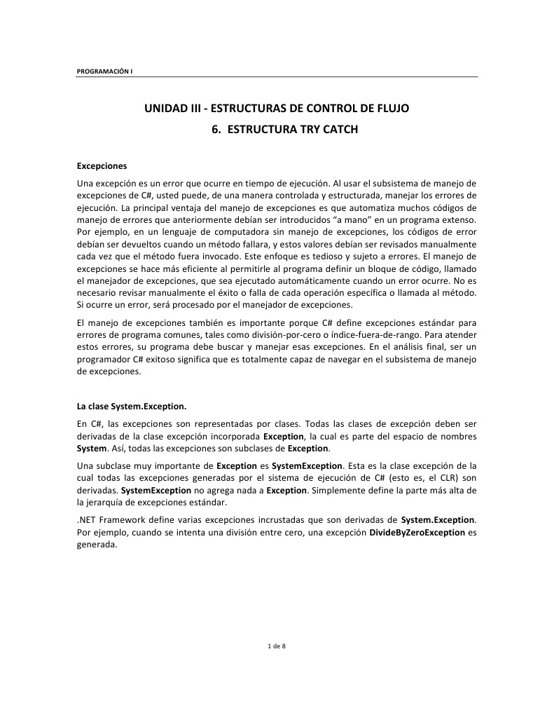 3.6 - Estructura TRY CATCH | PDF | Programa de computadora | Programación