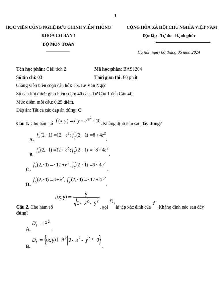 Đề GT2-GK-Lần 2 (Gốc) | PDF