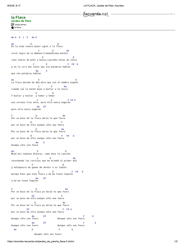 LA FLACA, Jarabe de Palo - Acordes | PDF