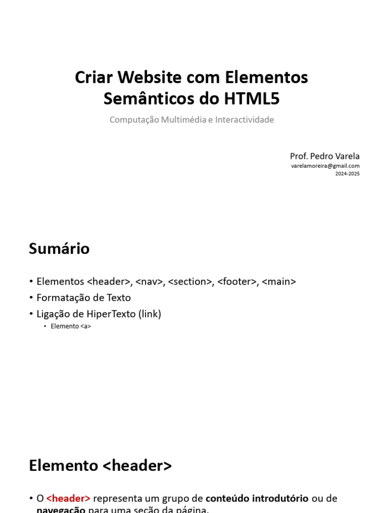 05 - Desenvolver Website Com Os Elementos Semânticos | PDF | Html ...