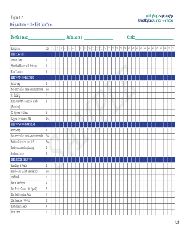 Daily Ambulance Checklist +ambulance Condition Report-Daily Checks - 2 ...