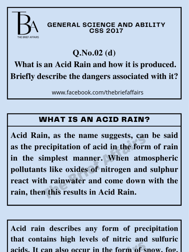 Acid Rain, Formation and It's Dangers - TBA | PDF | Rain | Soil