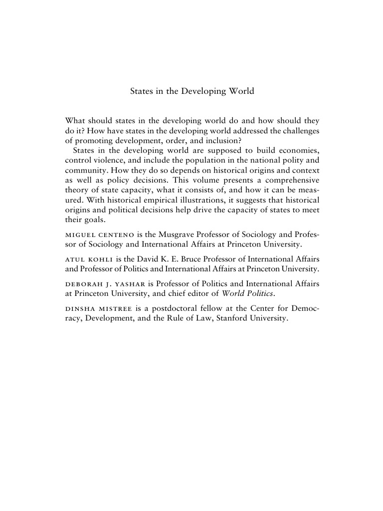 States in the Developing World (Miguel a. Centeno, Atul Kohli Etc.) (Z ...