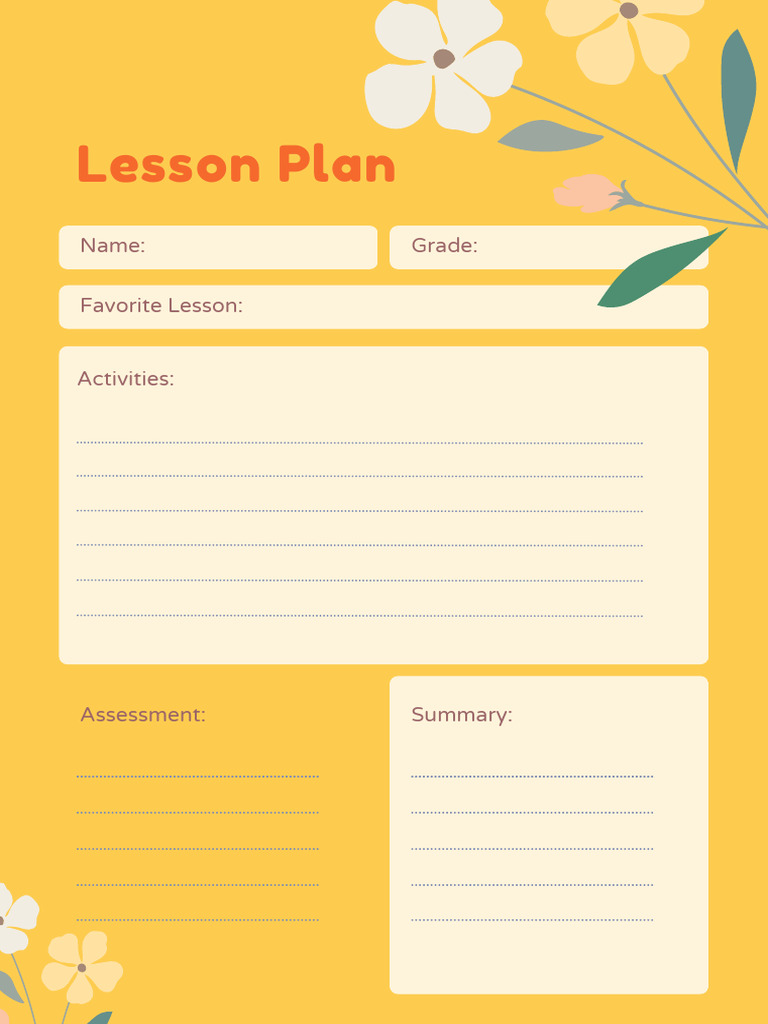 Yellow Minimalist Cute Kid Lesson Plan Template | PDF