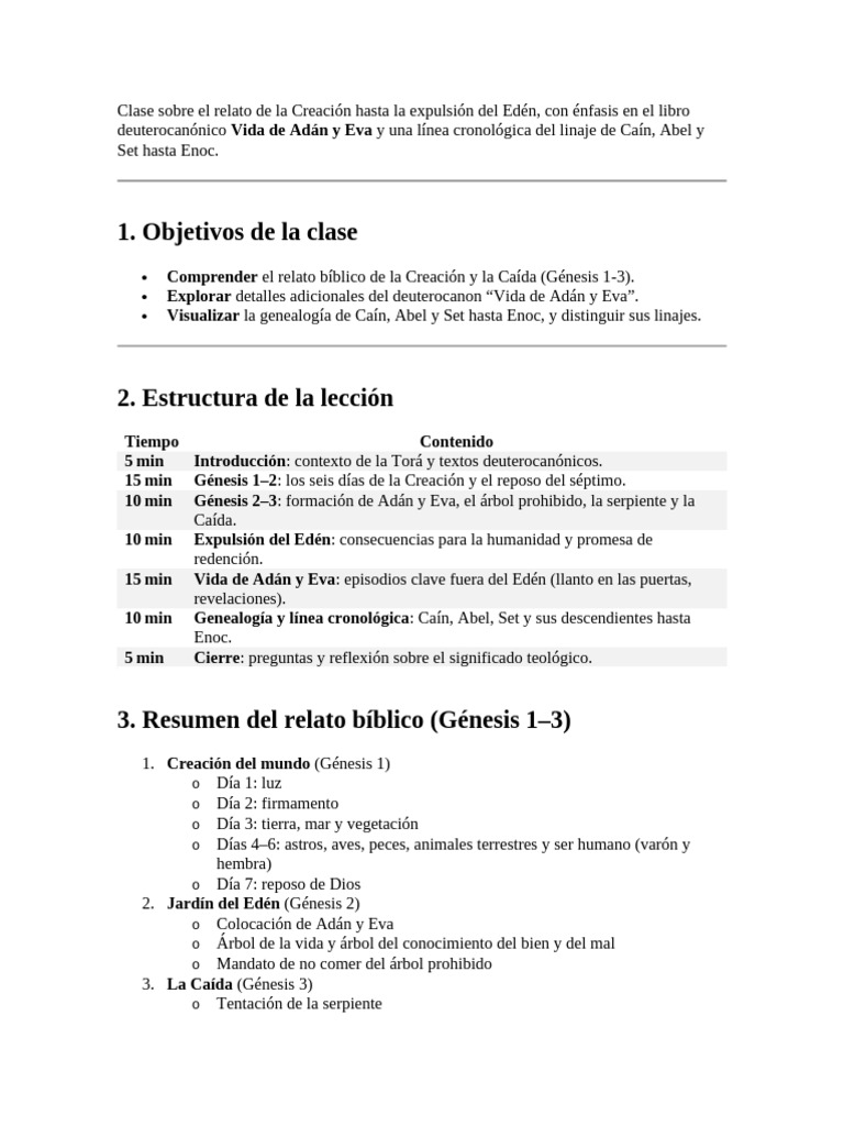 Clase Sobre El Relato de La Creación Hasta La Expulsión Del Edén | PDF ...