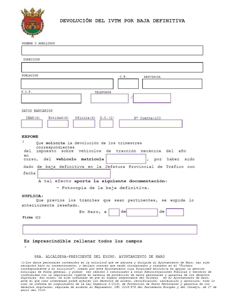 Solicitud dev. baja IVTM-Editable-1 | PDF
