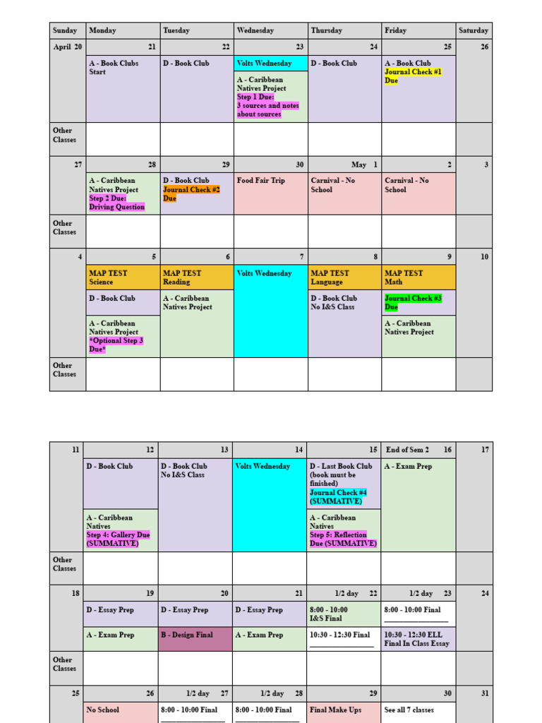 6th End of Year Calendar - Google Docs | PDF