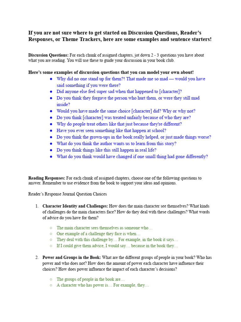 Sentence Starters and Other Scaffolds For Reading Journal | PDF ...