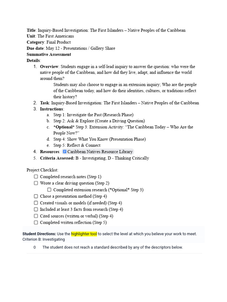 Caribbean Native Peoples Inquiry Project | PDF | Caribbean | Inquiry ...
