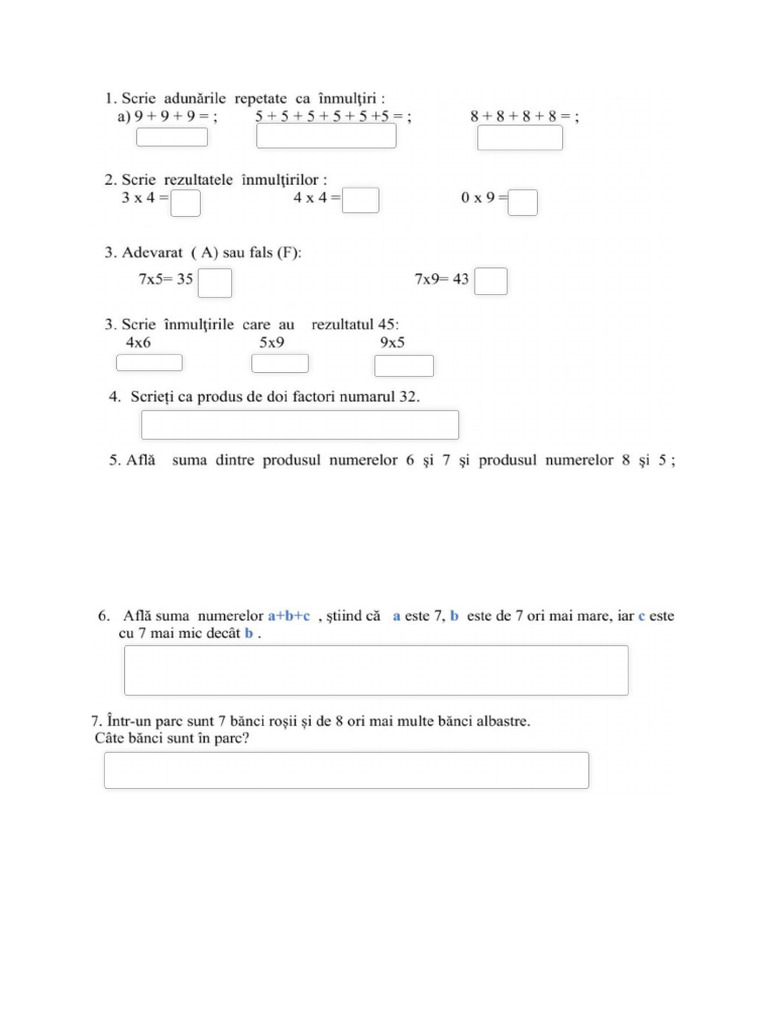 Exercitii Tabla Inmultirii 1 | PDF
