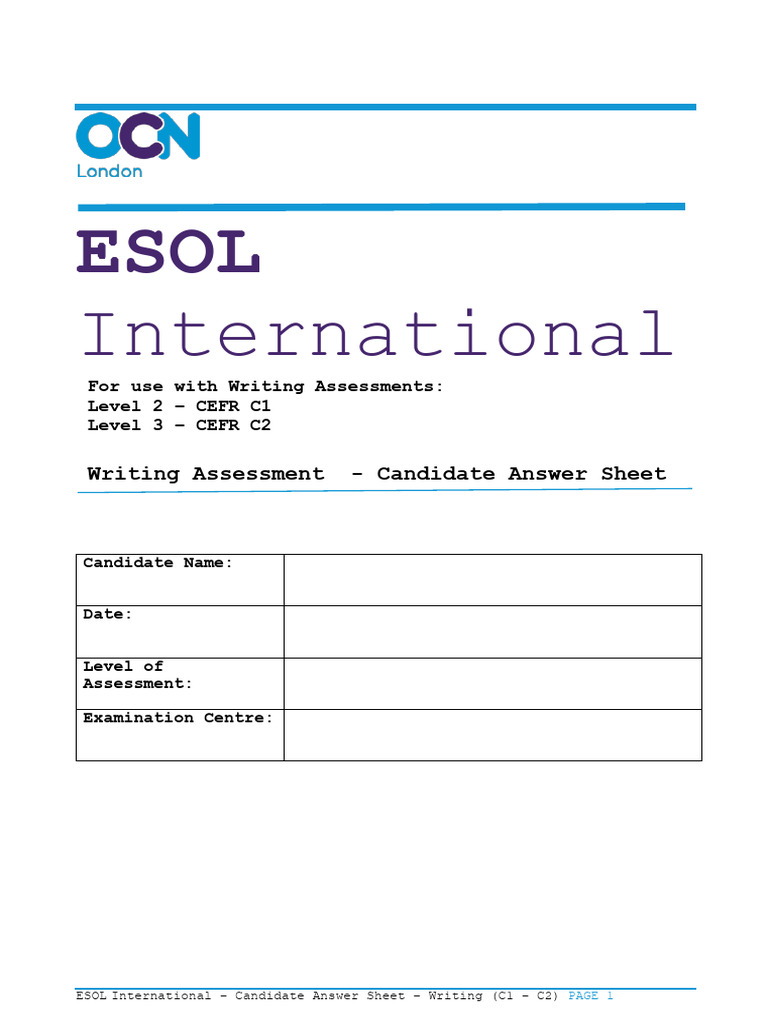 Writing Answer Sheet C1 C2 | PDF | Tests | Educational Assessment And ...