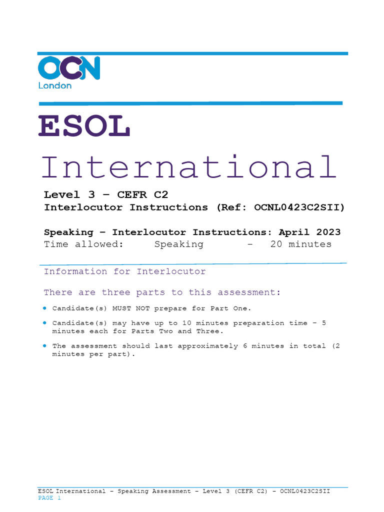C2 Set 1 Apr 23 Speaking Interlocutor Instructions Updated | PDF ...