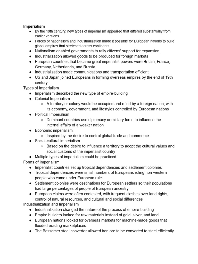 Consequences of Industrialization Notes | PDF | Imperialism | British ...
