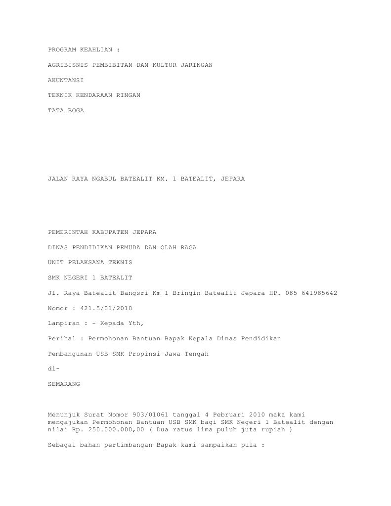 Proposal USB SMK Negeri Batealit | PDF