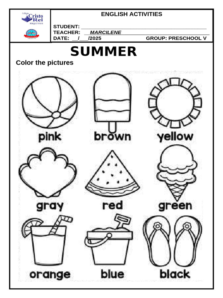 Summer and Colors - Worksheet - Preschool 5 | PDF