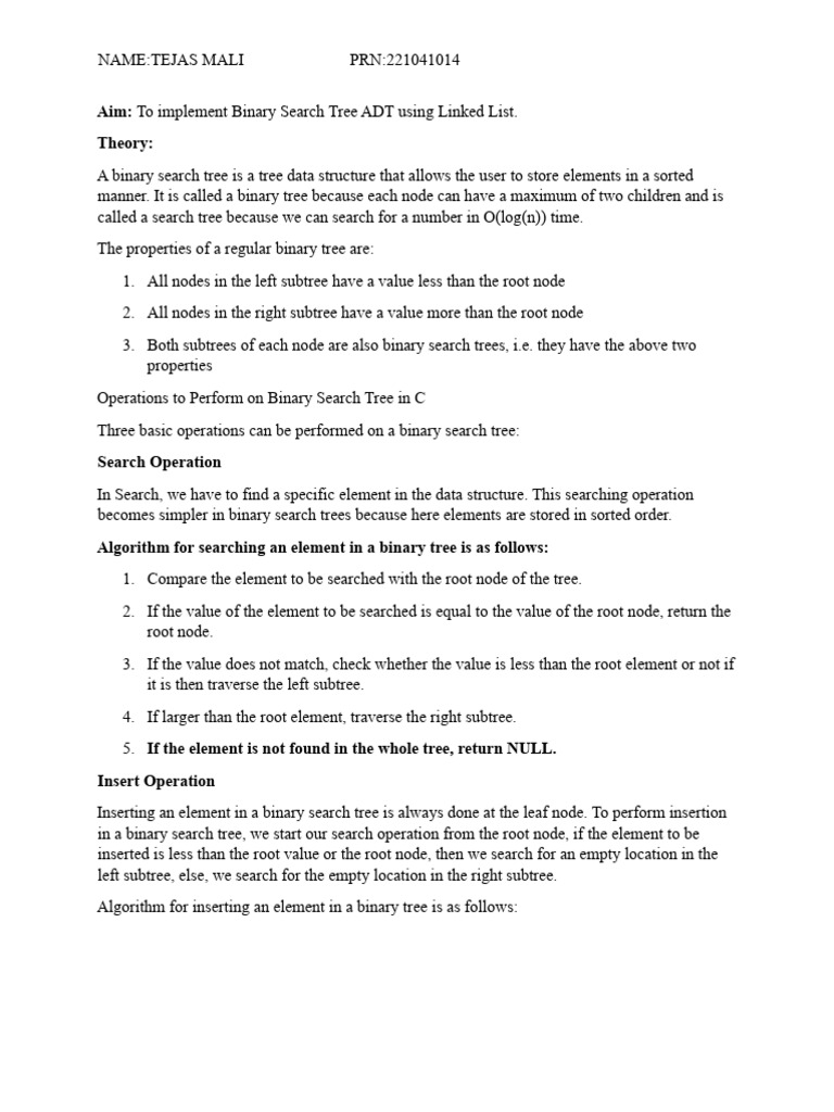 Binary Search Tree Operations in C | PDF | Algorithms And Data ...