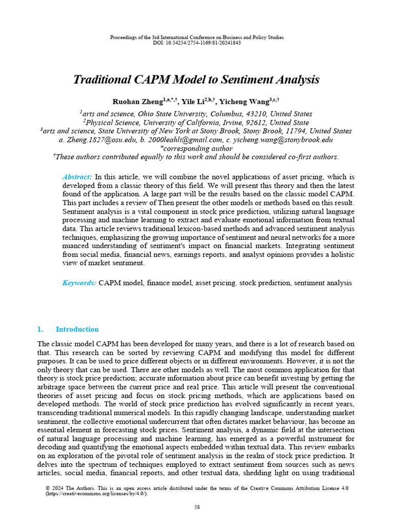 Traditional CAPM Model To Sentiment Analysis | PDF | Machine Learning | Prediction
