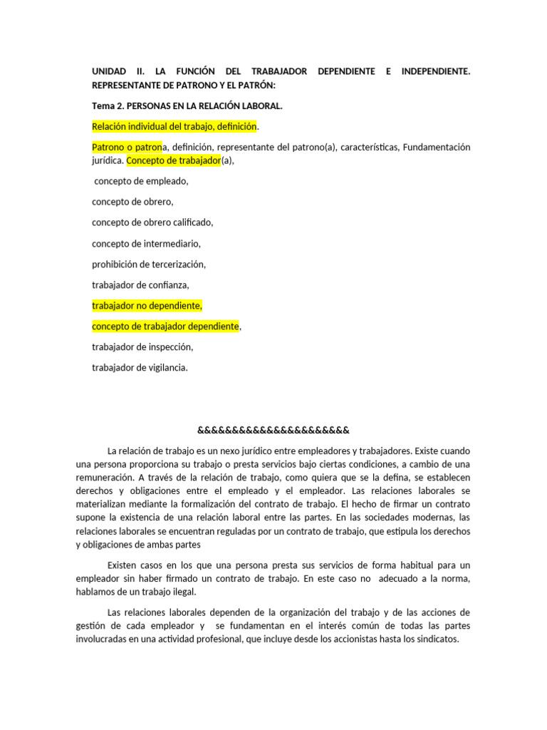 Función del Trabajador Dependiente | PDF | Derecho laboral | Relaciones ...