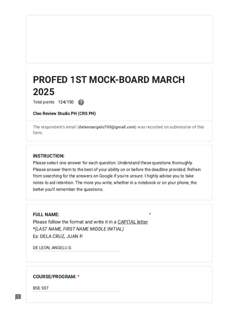 PROFED 1ST MOCK-BOARD MARCH 2025 | PDF | Curriculum | Learning