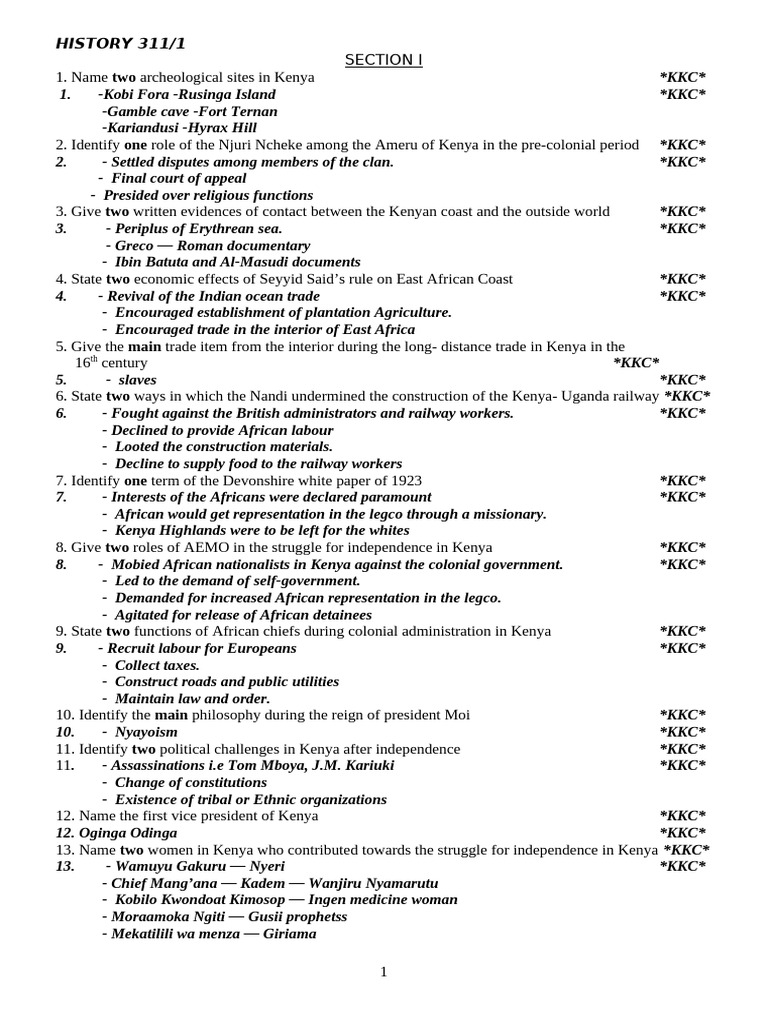 History Topical Questions | PDF | Kenya | Taxes