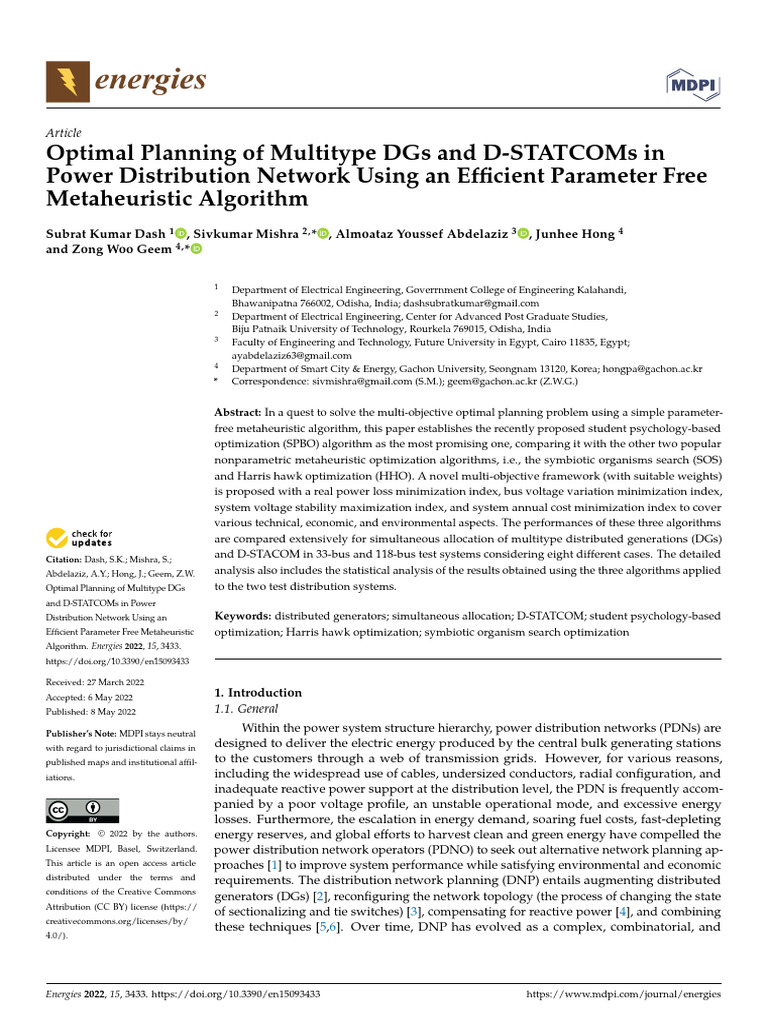 Optimal Planning of Multitype DGs and D-STATCOMs I | PDF | Mathematical ...