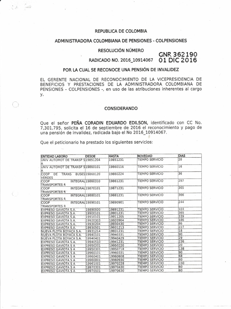 Resolucion GNR-362190 | PDF | Pensión | Salario