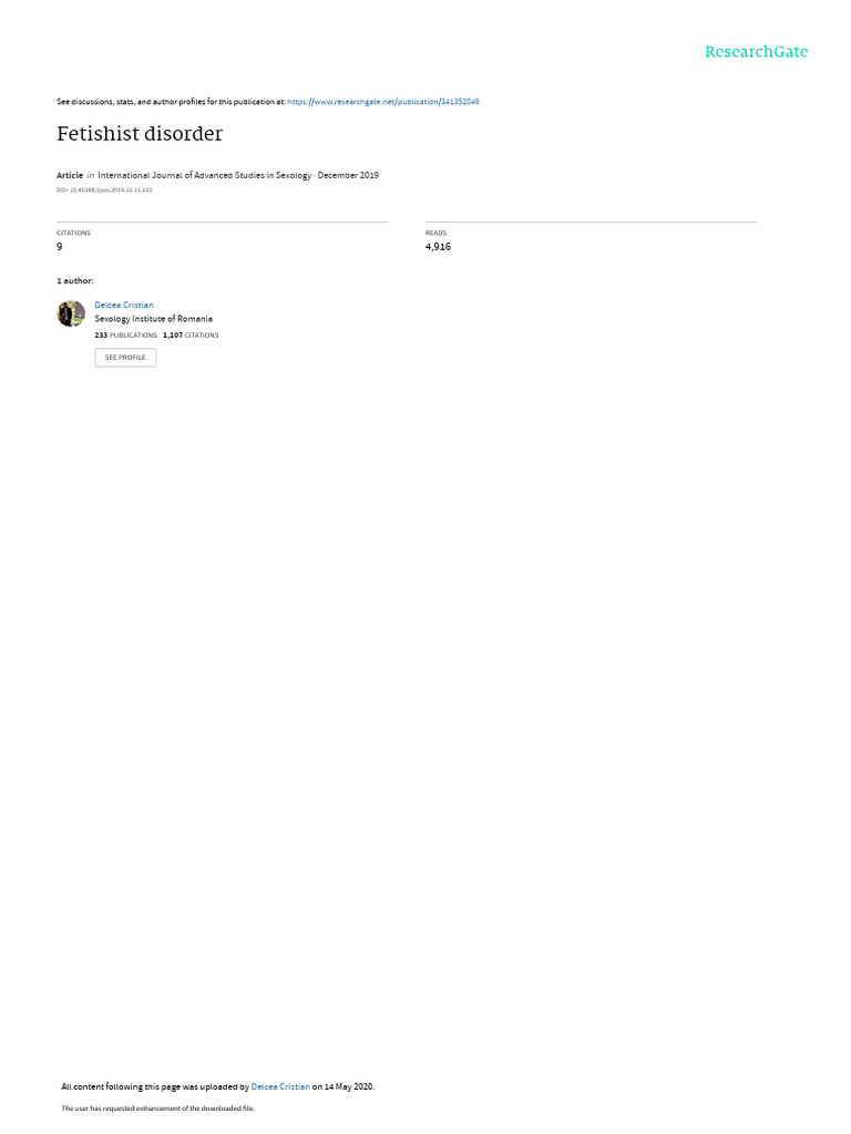 IJASS 12 73-77 Eusei Delcea Fetishistic Disorder | PDF | Sexual Fetishism | Sexology