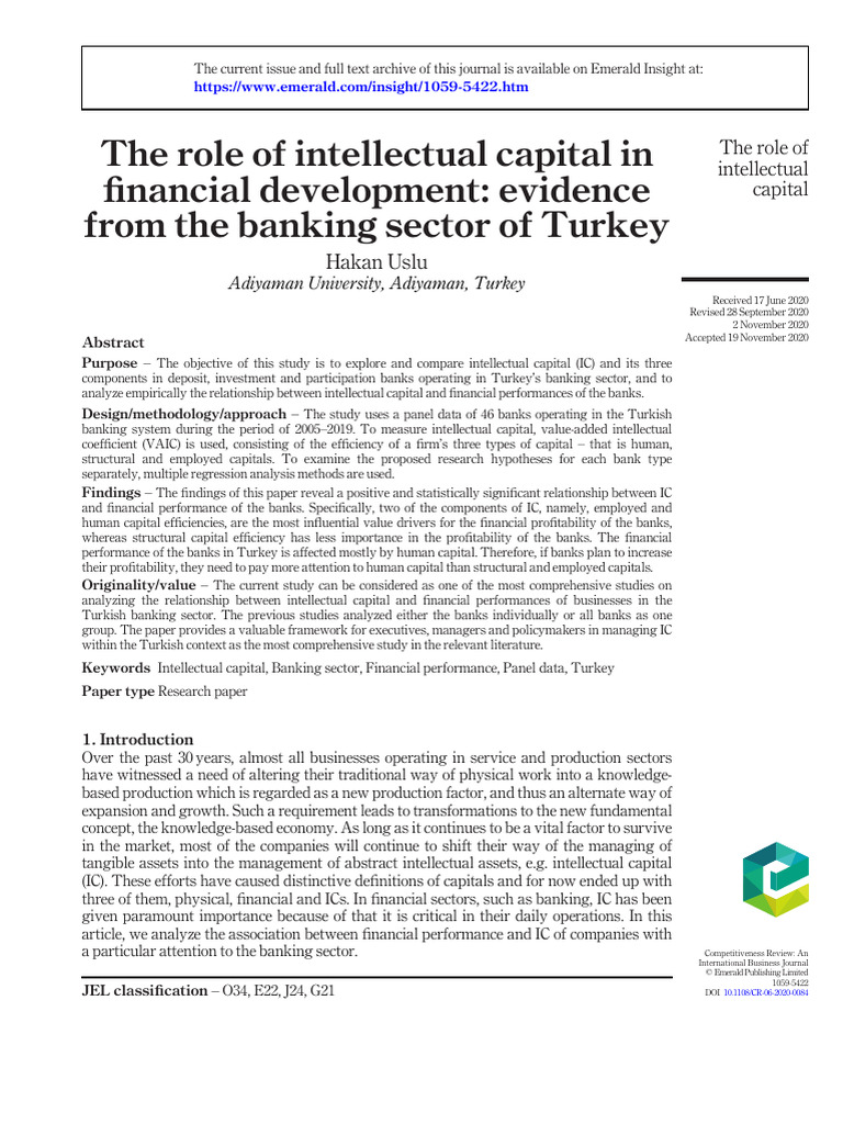 The Role of Intellectual Capital in Financial Development: Evidence From The Banking Sector of ...