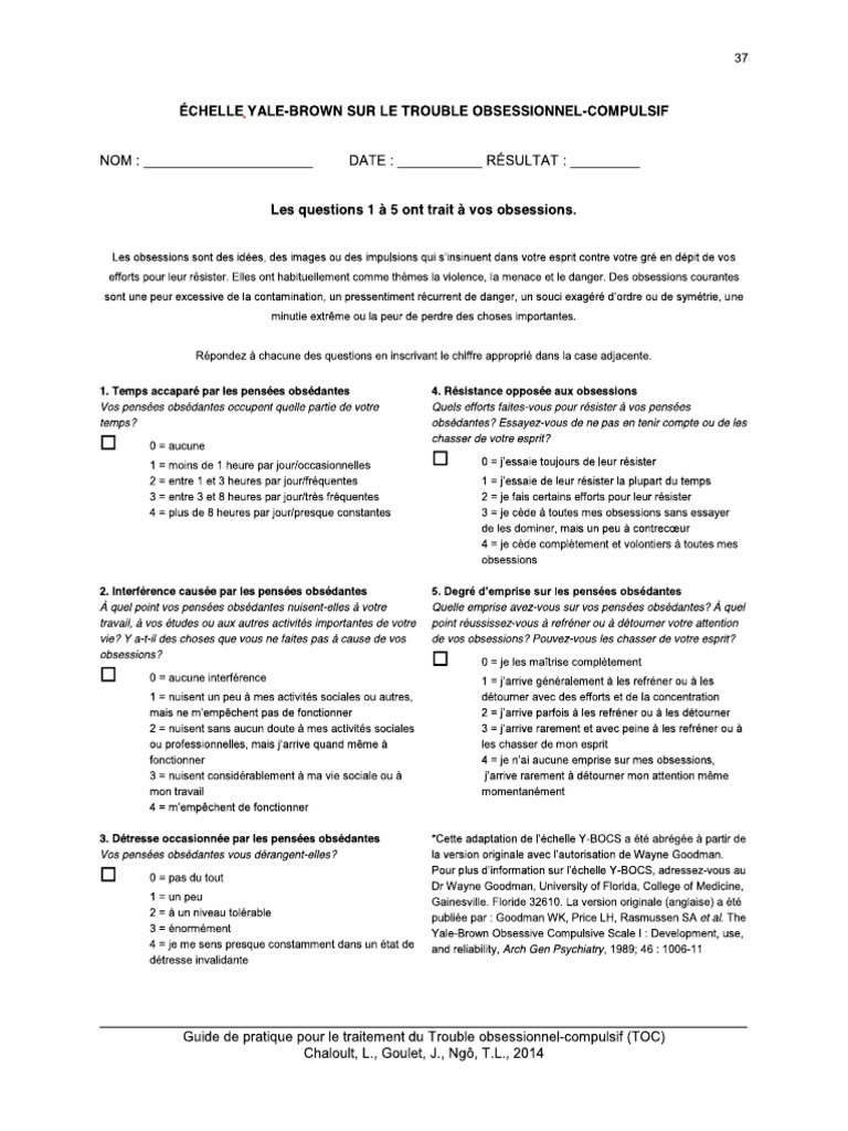Échelle Yale - Brown Sur Le Trouble Obsessionnel-Compulsif | PDF