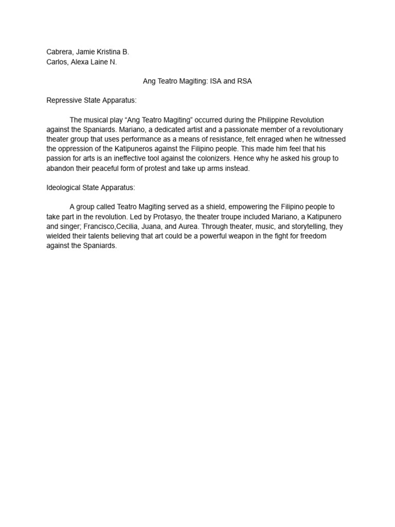 Ang Teatro Magiting - ISA and RSA | PDF