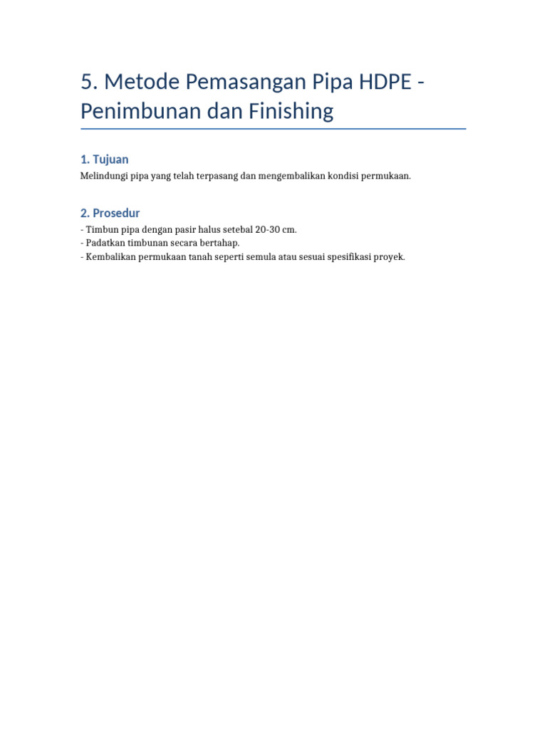 Metode Pemasangan Pipa HDPE - Penimbunan Dan Finishing | PDF