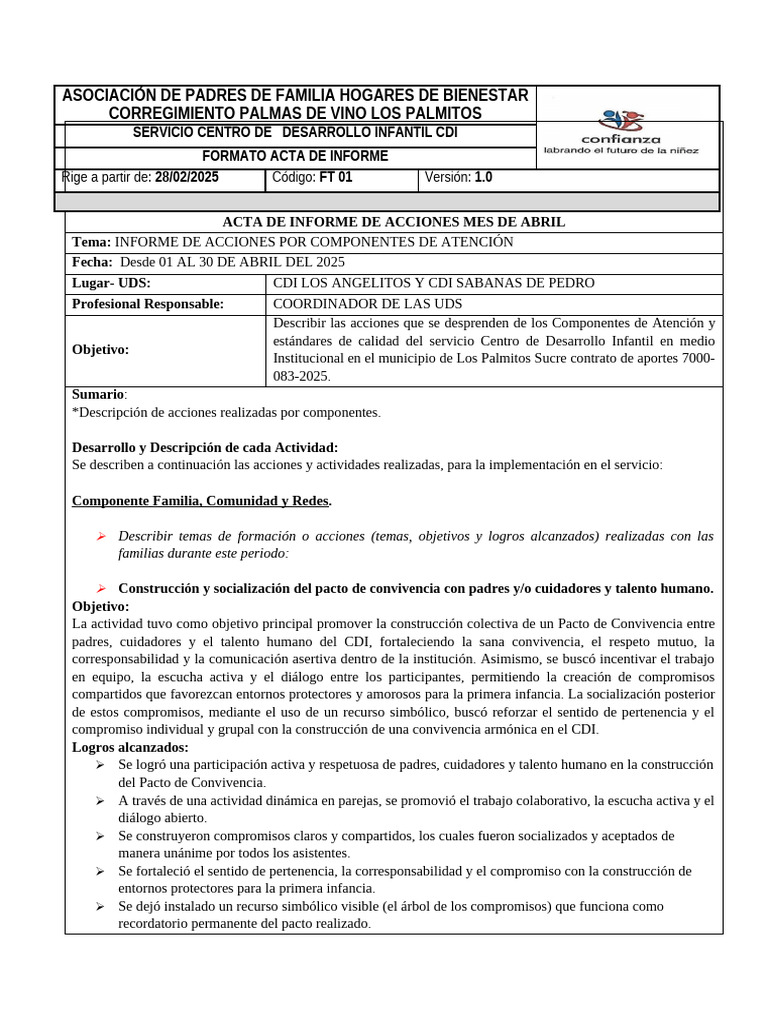 Informe Componente Abril - Cdi | PDF | Amamantamiento | Alimentos