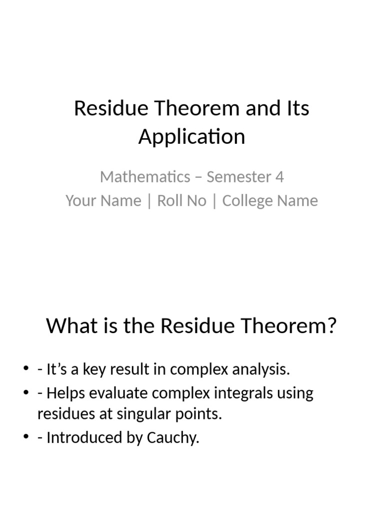 Residue Theorem in Complex Analysis | PDF