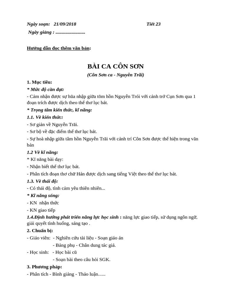 Tiet 23. Bai Ca Con Son | PDF