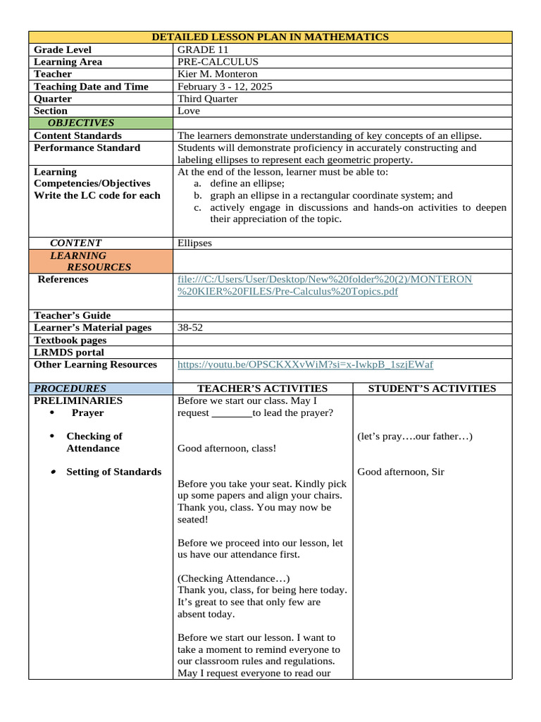 MATH 11_Q4_WEEK 1(PART 1) | PDF | Ellipse | Analytic Geometry
