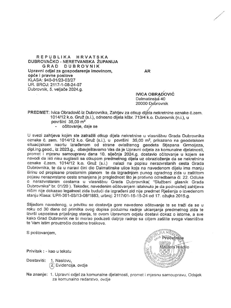 Zahtjev Za Uklanjanjem Zida | PDF