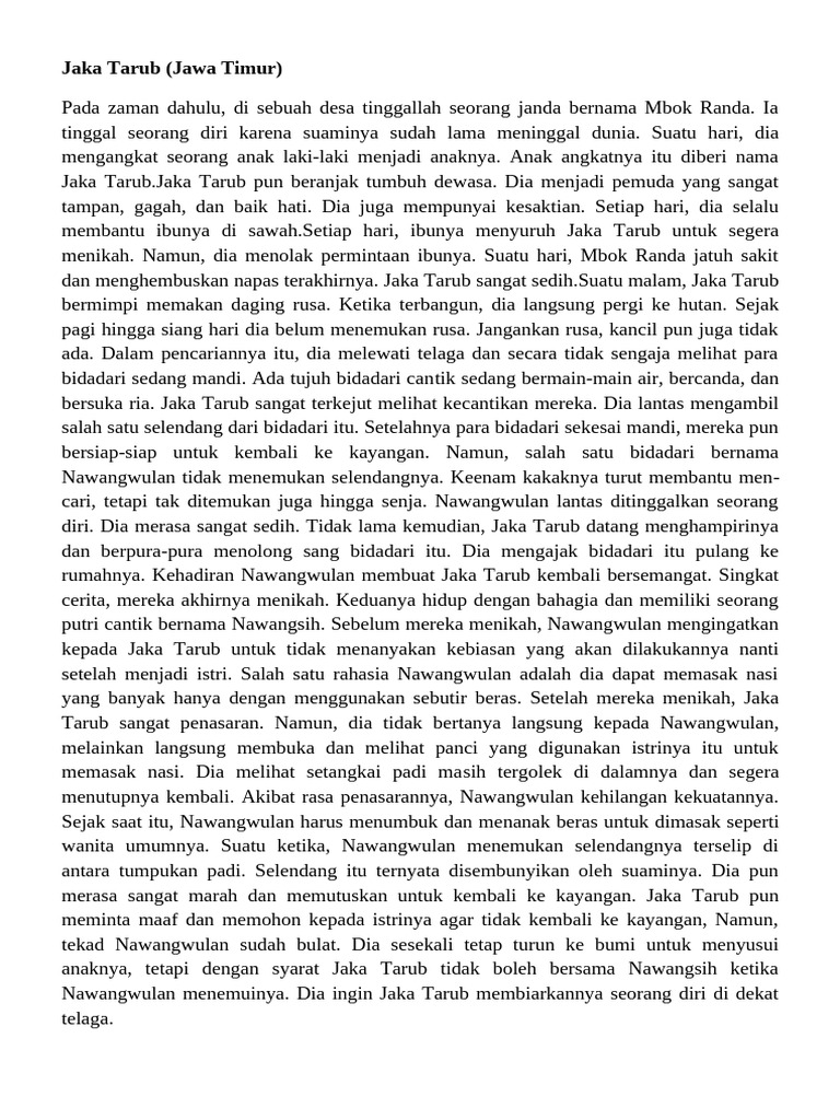 Cerita Rakyat Jaka Tarub dan Nawangwulan | PDF