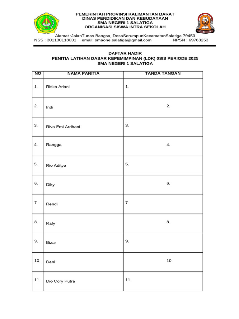daftar hadir panitia | PDF