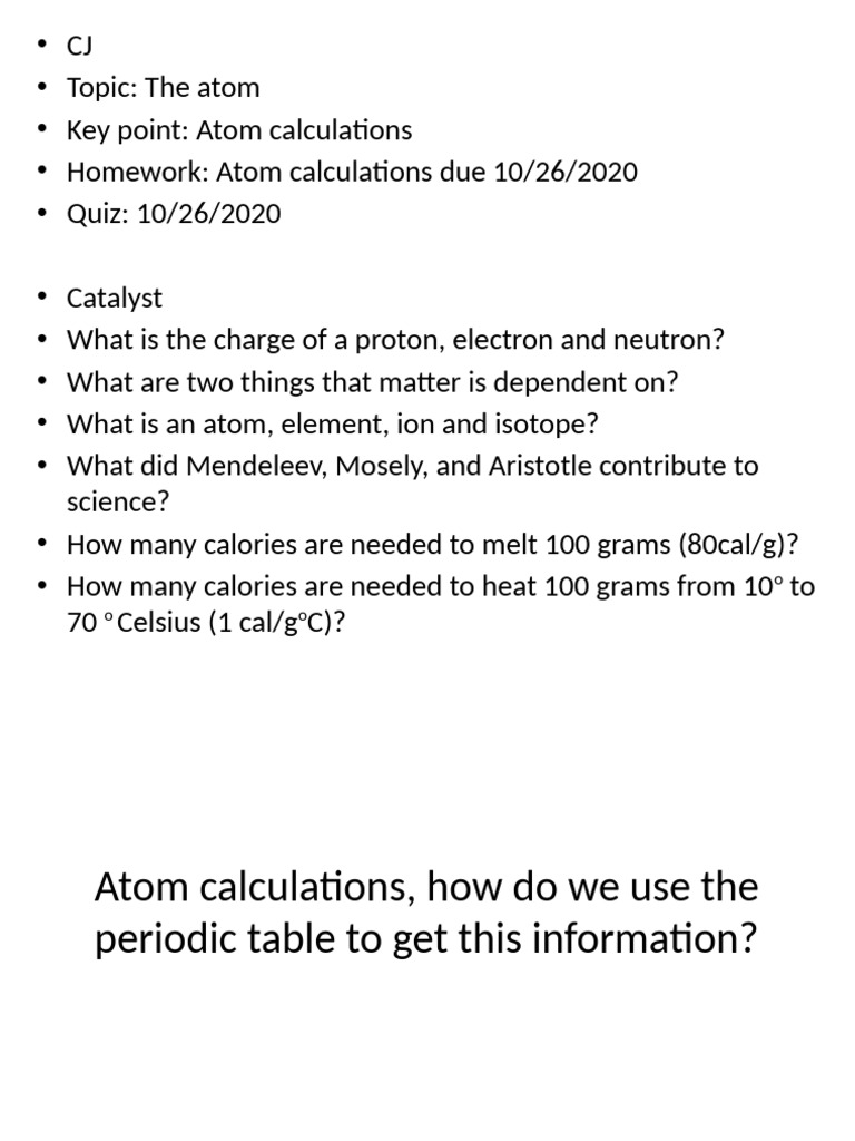 The Atom Calculations | PDF | Atoms | Proton