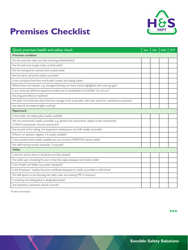 Facilities Management - Health and Safety - Quick Premises Checklist ...