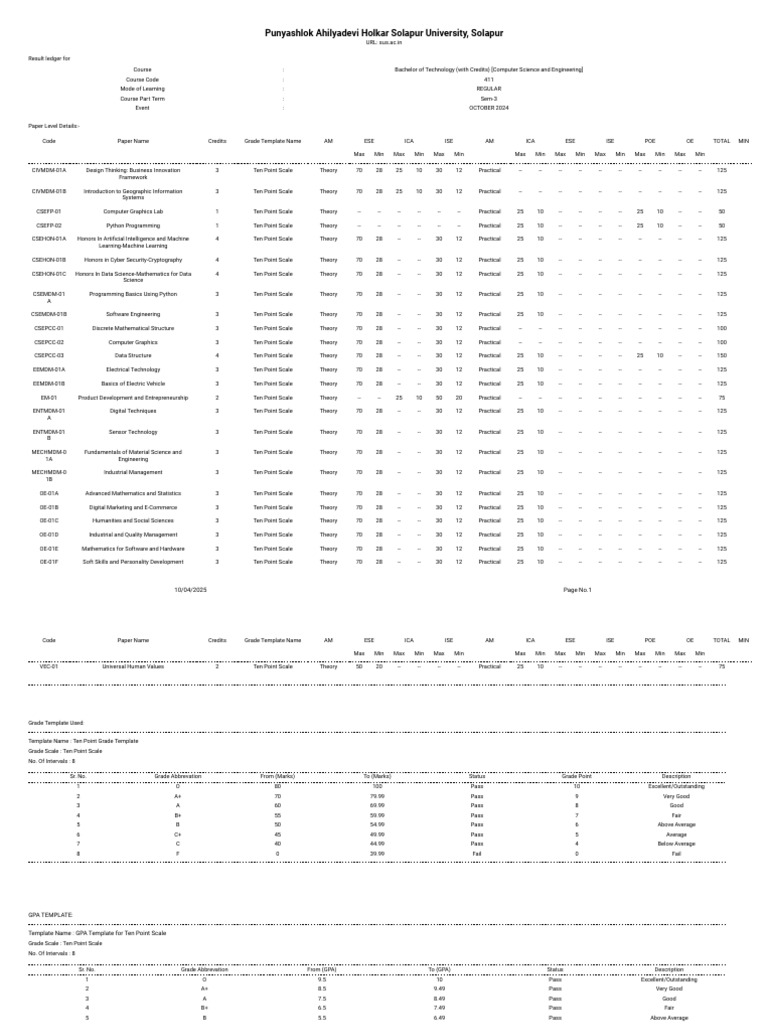 Bachelor of Technology (With Credits) [Computer Science and Engineering]-Sem-3 (F) (1) (1) | PDF ...