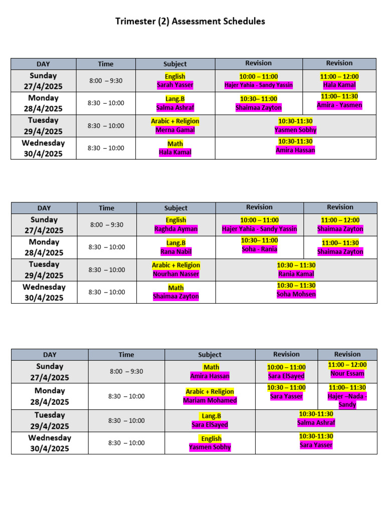 Trimester (2) Assessment Schedules (Proctoring) - 250417 - 122745 | PDF
