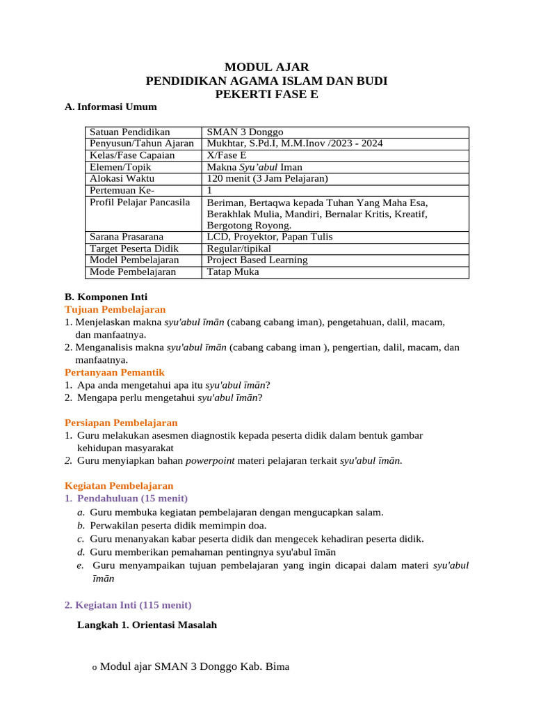 0939 2 - MODUL AJAR PAI SMA KELAS X BAB 2 Pertemuan 1 | PDF